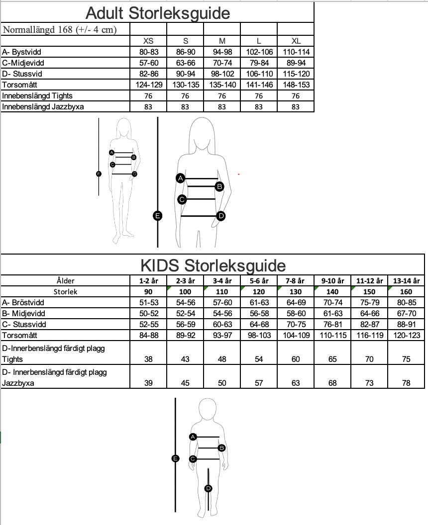 Showstore - Storleksguide